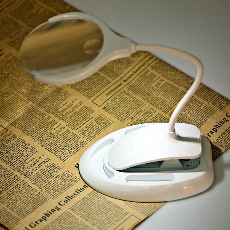 Lupa flexo bifocal 2x y 8x con iluminación LED y con base para ...