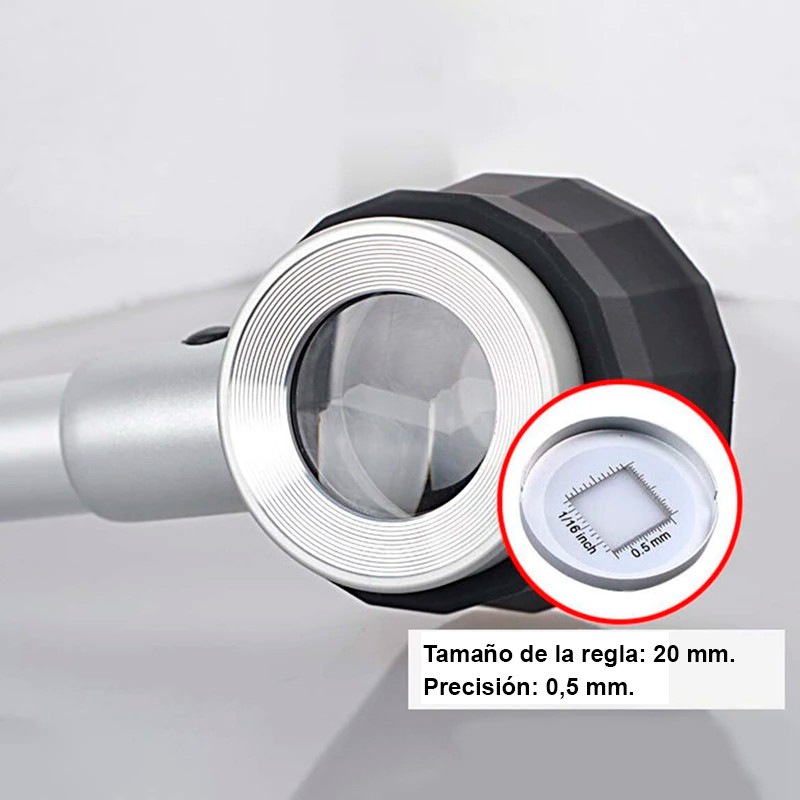 Lupa 10x con escala de medición y gran iluminación LED